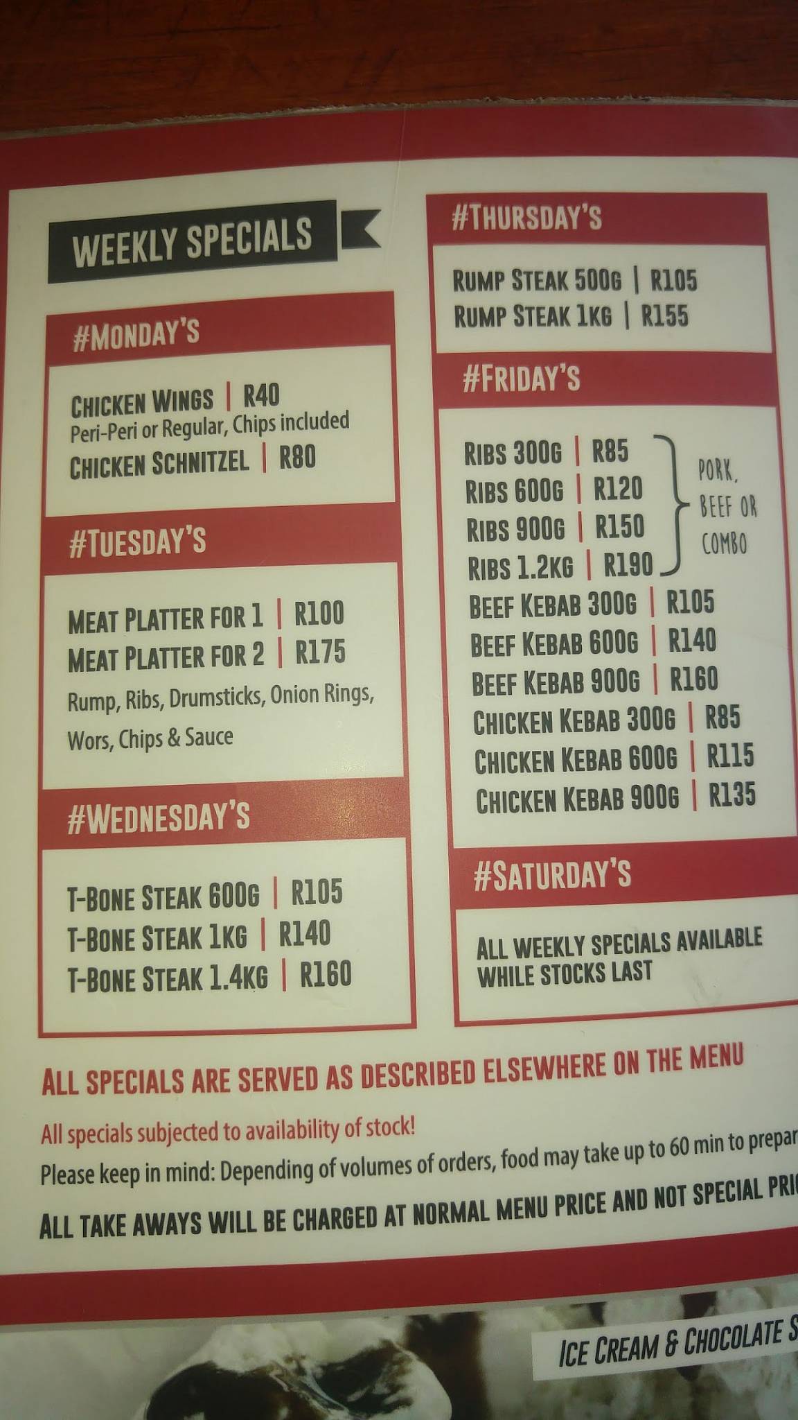 Menu at Pepper Chair Restaurant, Centurion