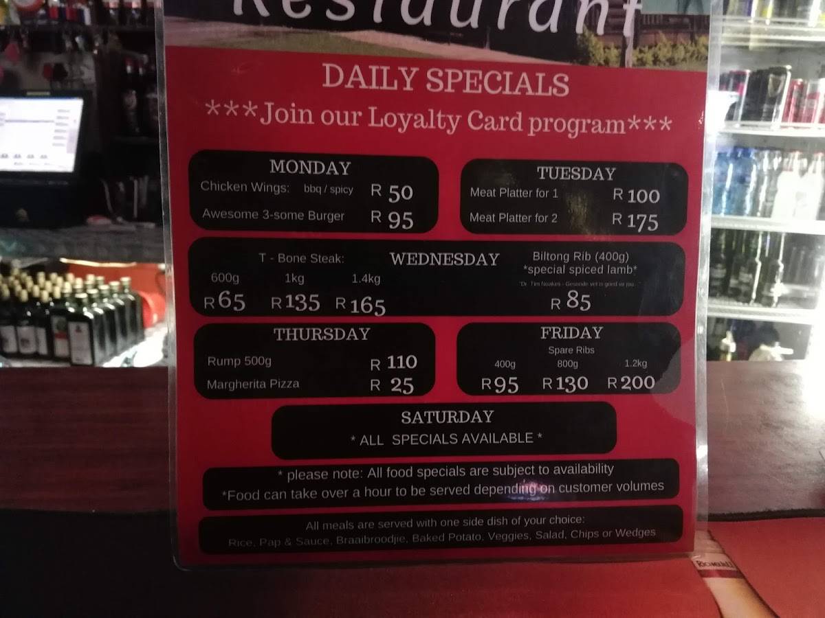 Menu at Pepper Chair Restaurant, Centurion