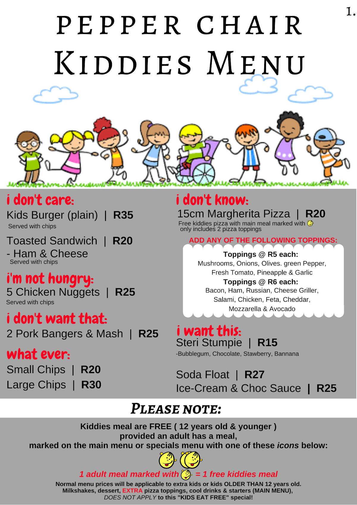 Menu at Pepper Chair Restaurant, Centurion