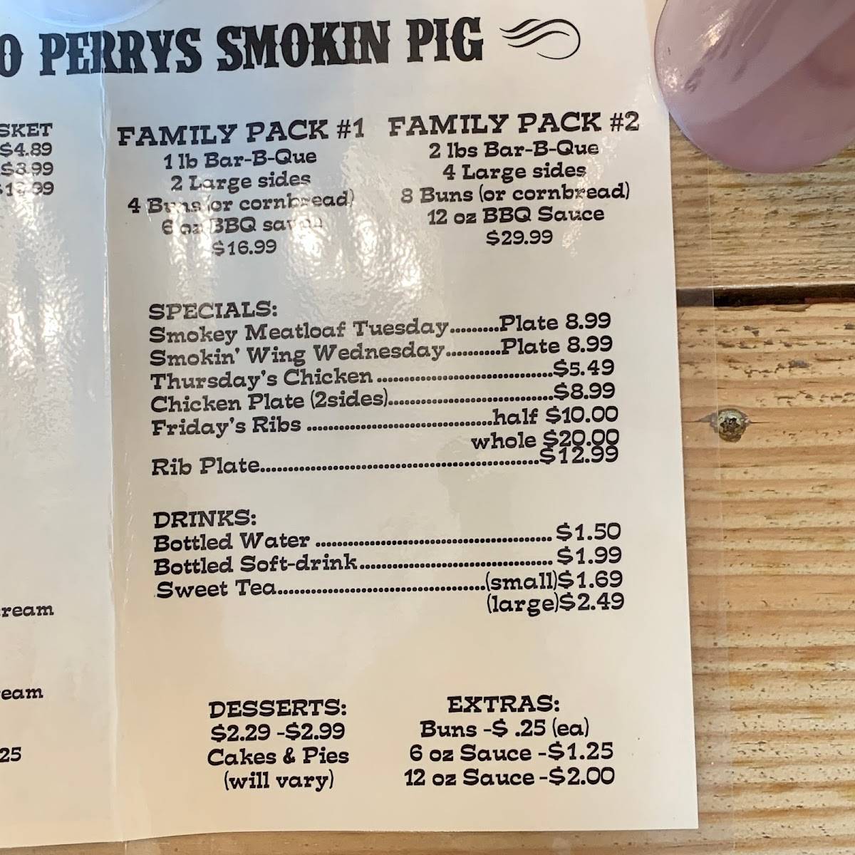 Menu at Perrys Smokin Pig BBQ, White House