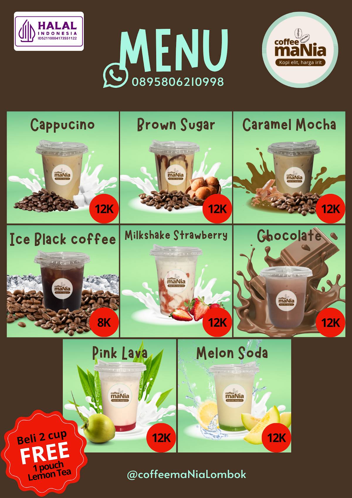 Menu at coffee maNia Lombok, Mataram