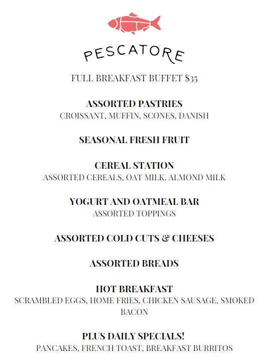 Menu at Pescatore restaurant, San Francisco, Mason St