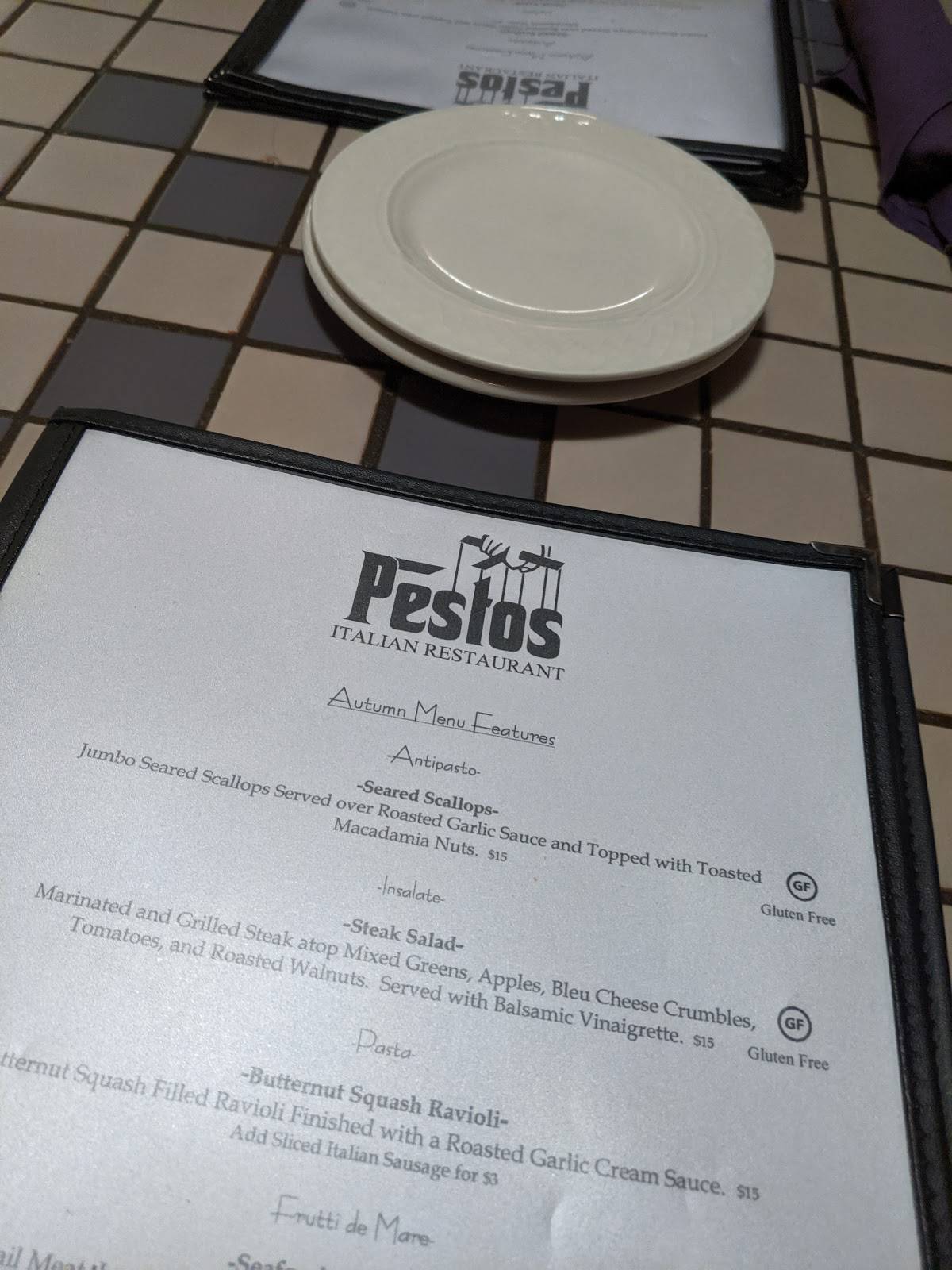 Menu at Pesto's Italian Restaurant, Valparaiso