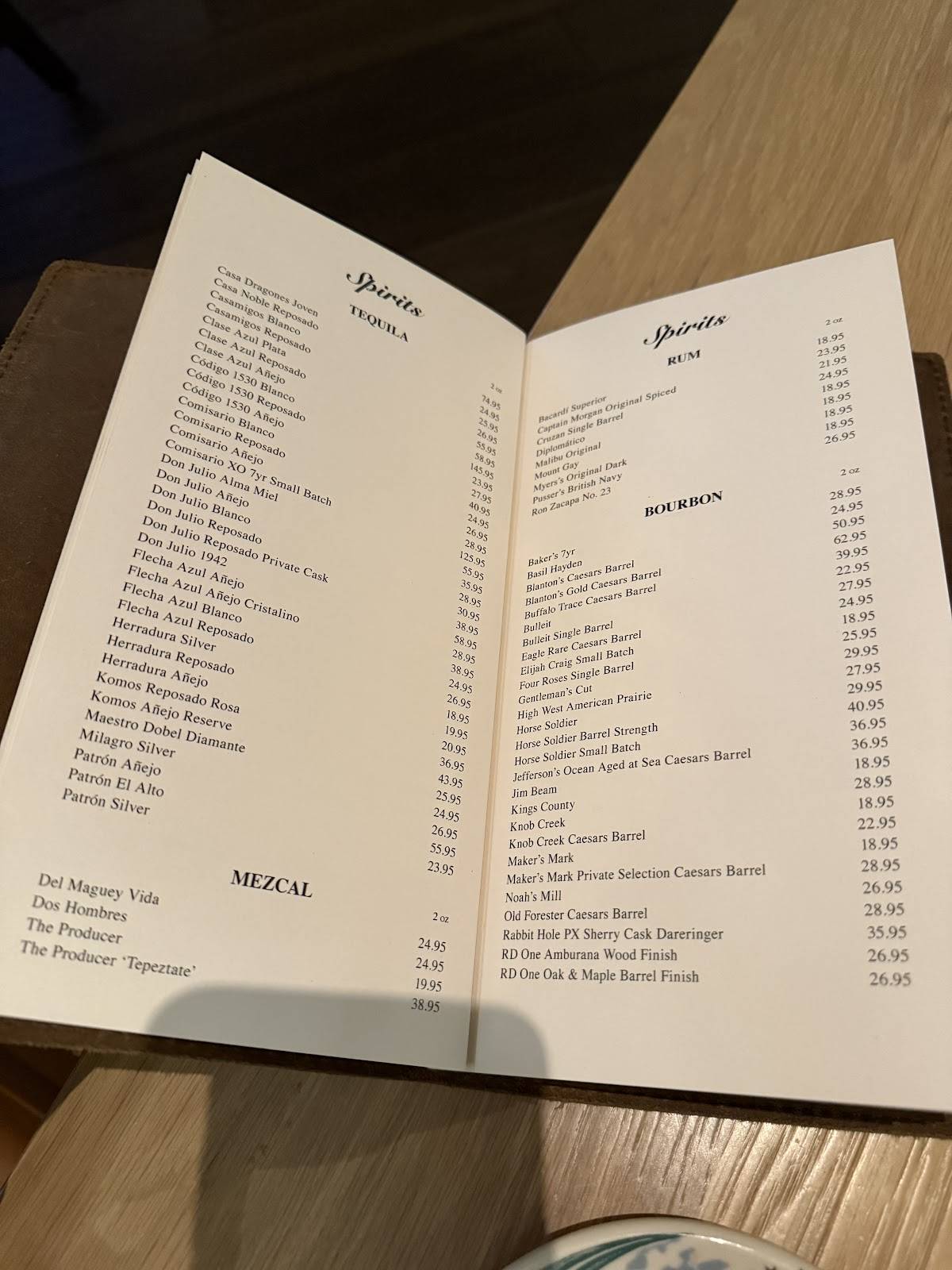 Menu at Peter Luger Steak House at Caesars Palace steakhouse, Las Vegas