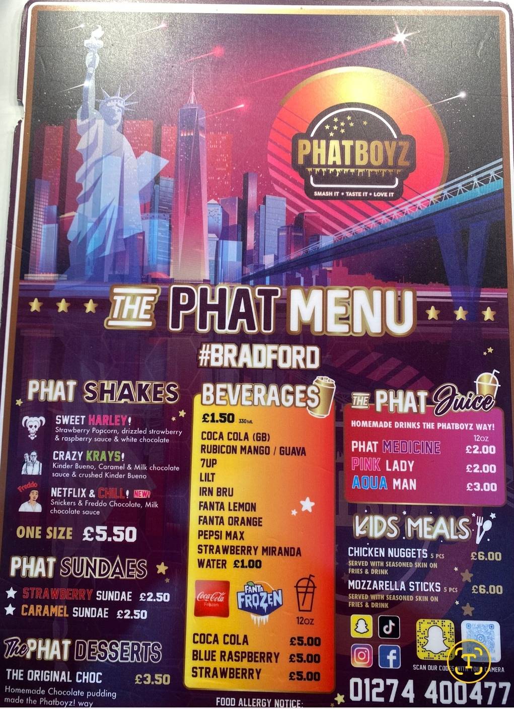 Menu at Phatboyz Thornton Rd restaurant, Bradford