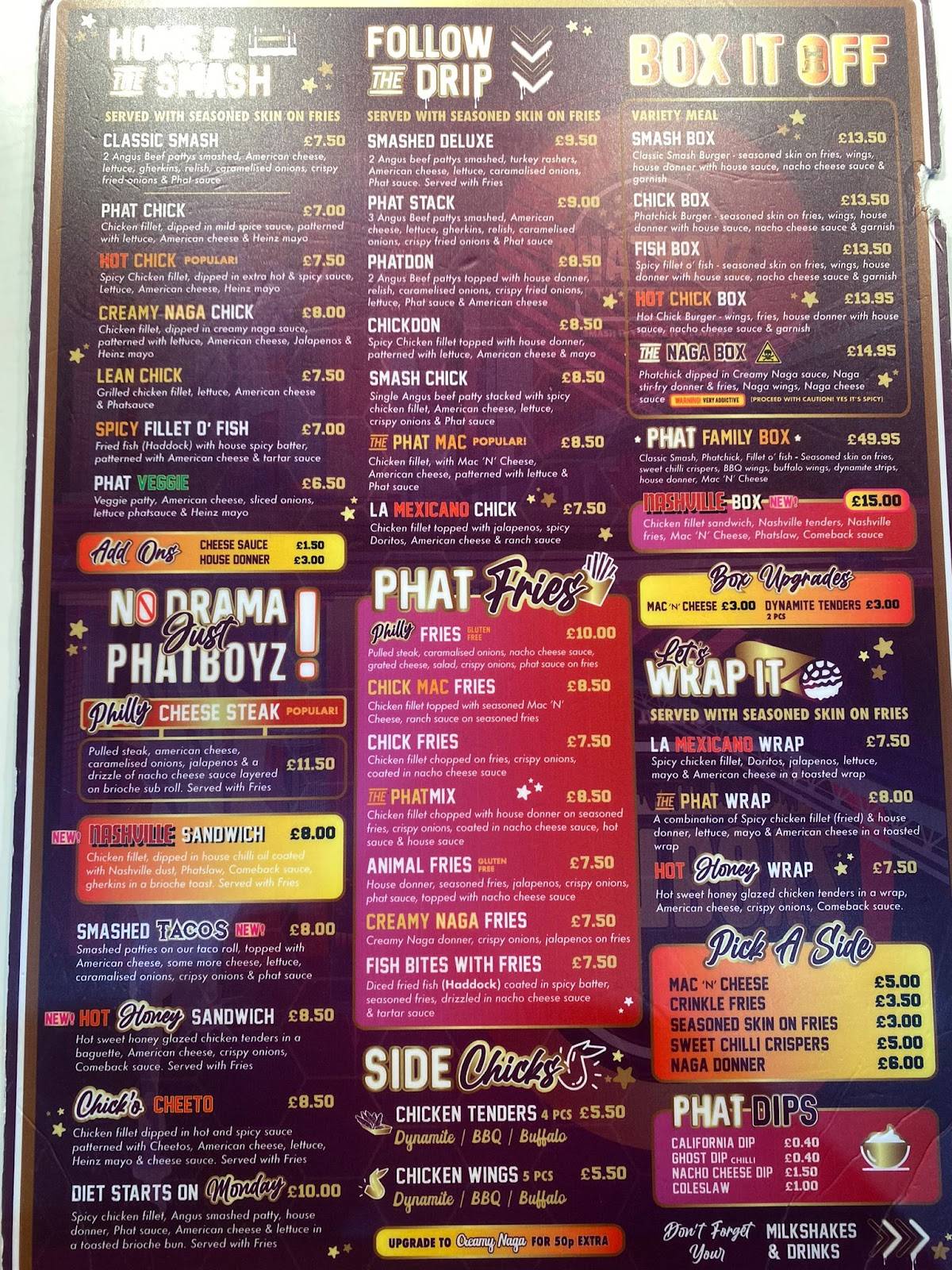 Menu at Phatboyz Thornton Rd restaurant, Bradford