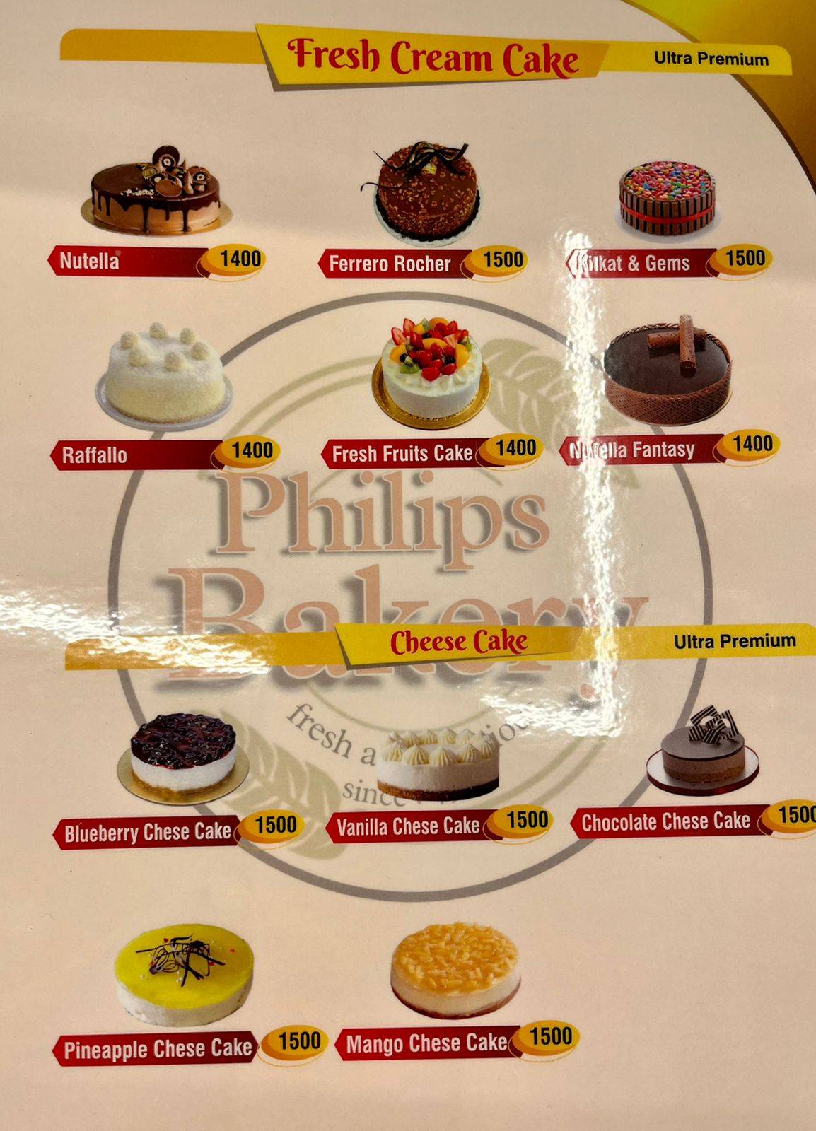 Menu at Philips Bakery, Kozhuvanal