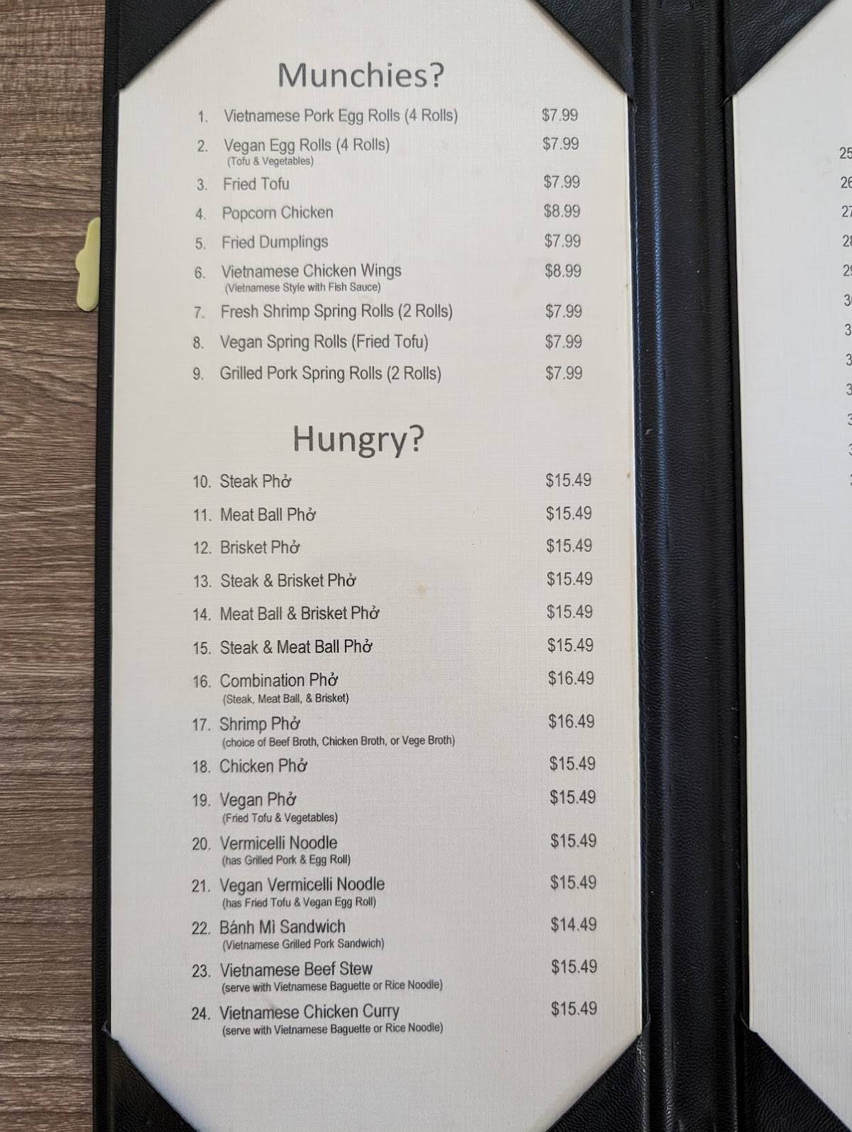 Menu at Pho 4 U restaurant, Atascadero