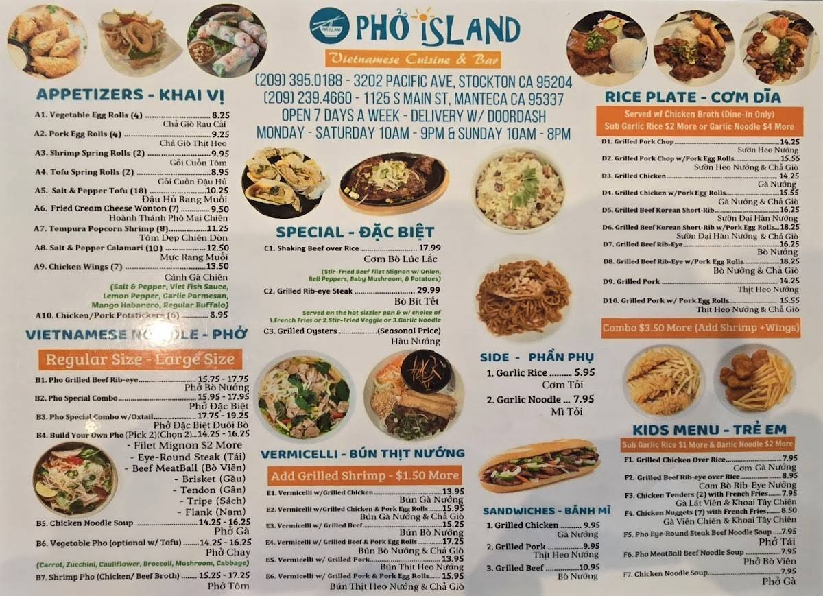 Menu at Pho Island pub & bar, Stockton