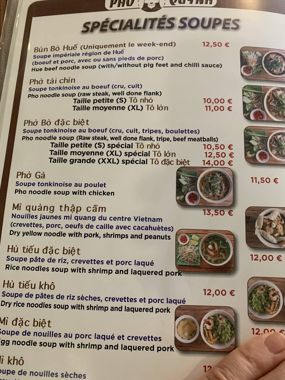 Menu au Pho Quynh restaurant, Torcy, 22 rue Pierre Mendes-France