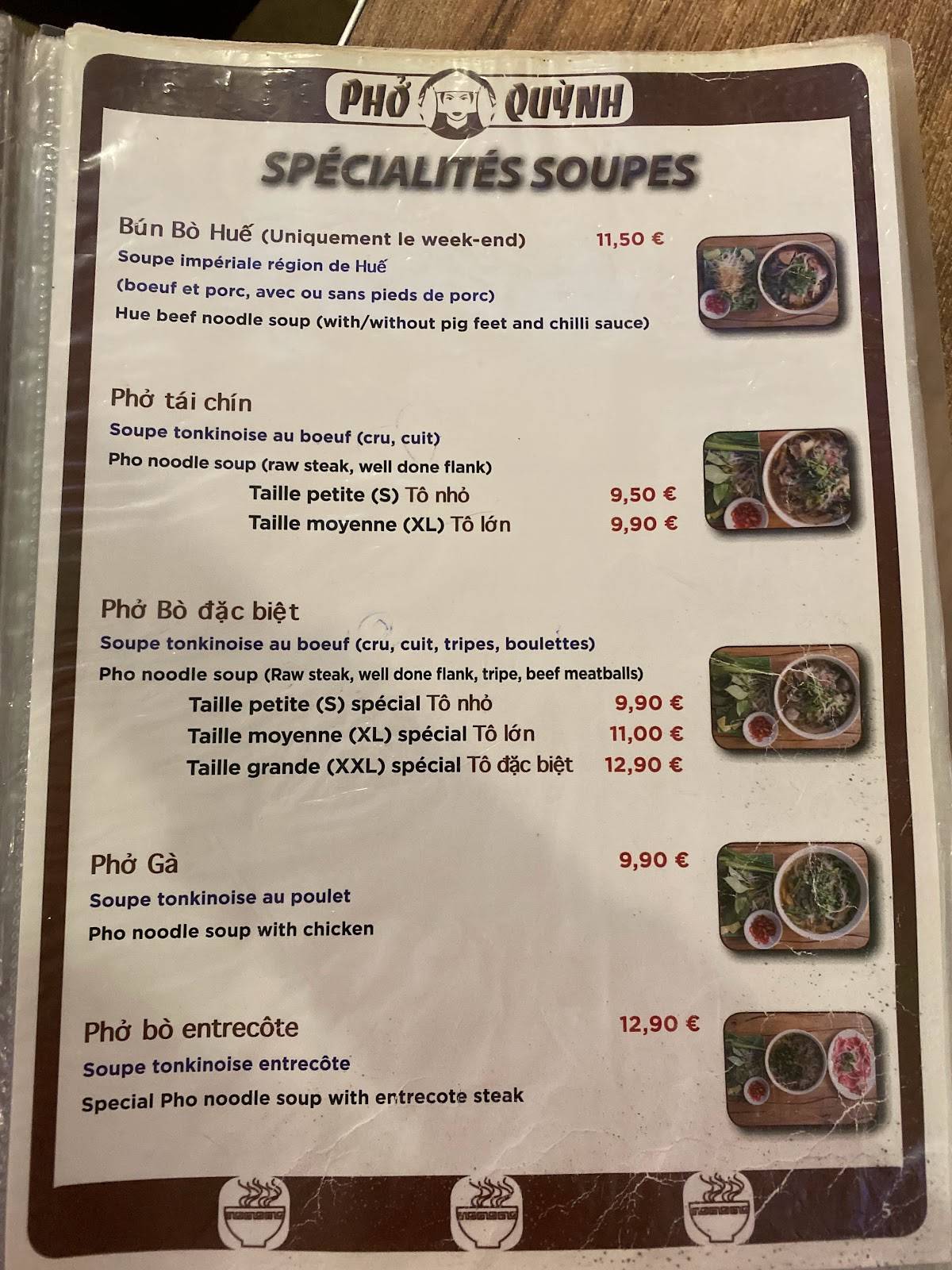 Menu au Pho Quynh restaurant, Torcy, 22 rue Pierre Mendes-France