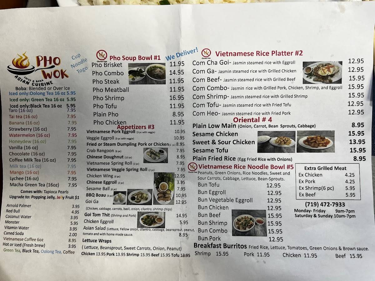 Menu at Pho Wok restaurant, U.S. Air Force Academy