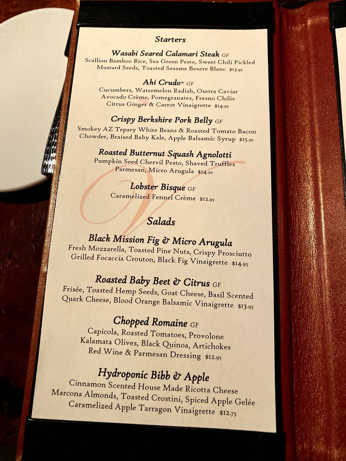 Menu at Different Pointe of View restaurant, Phoenix, N 7th St