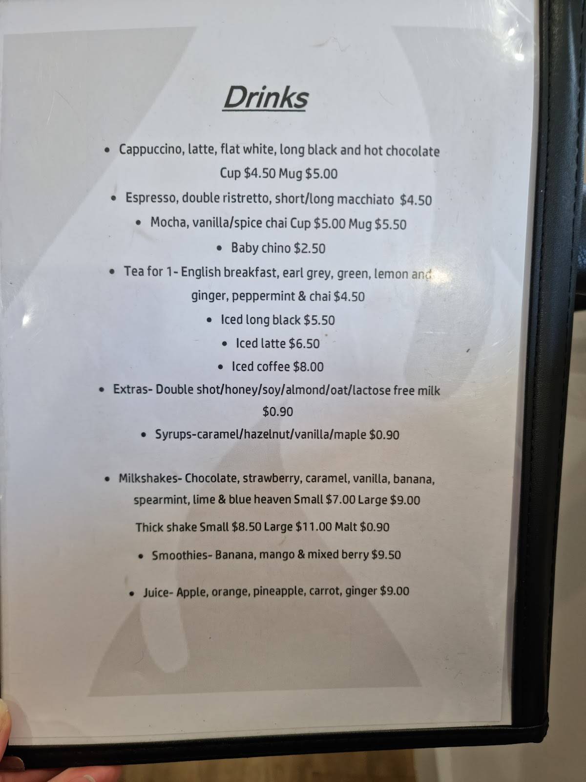 Menu at Phoenix Food & Coffee cafe, Bairnsdale