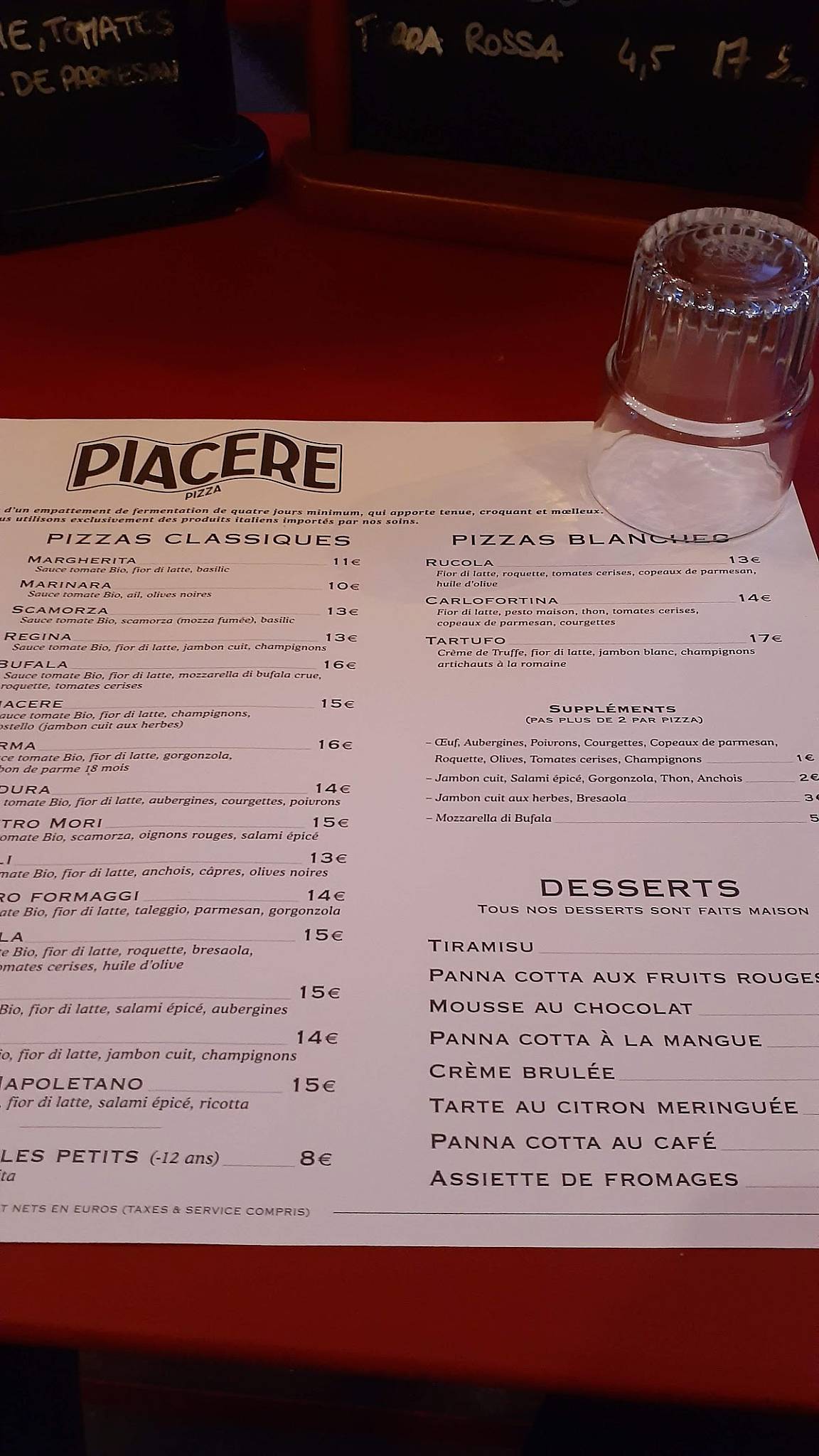 Menu at Piacere pizza pizzeria, Paris
