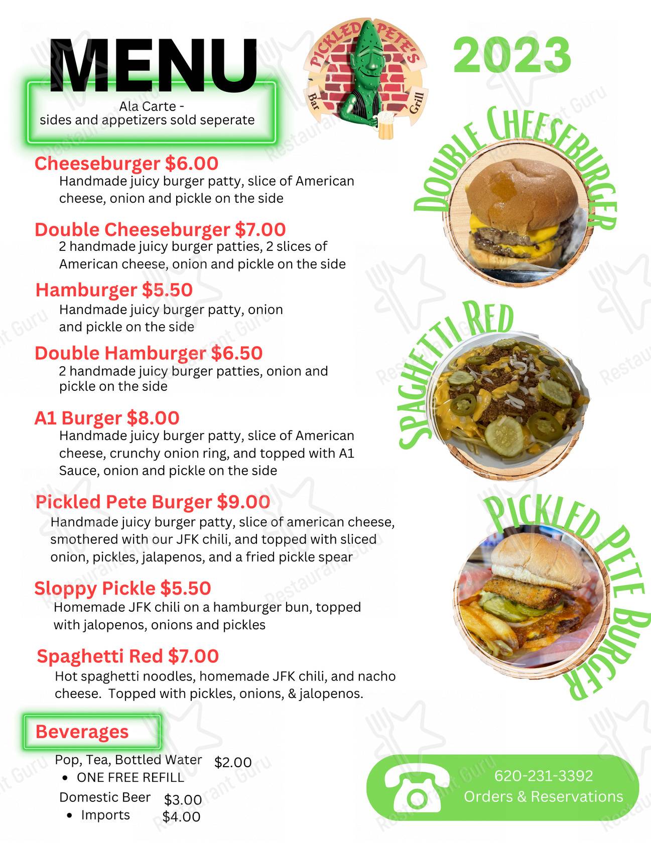Menu at Pickled Pete's Bar & Grill, Frontenac