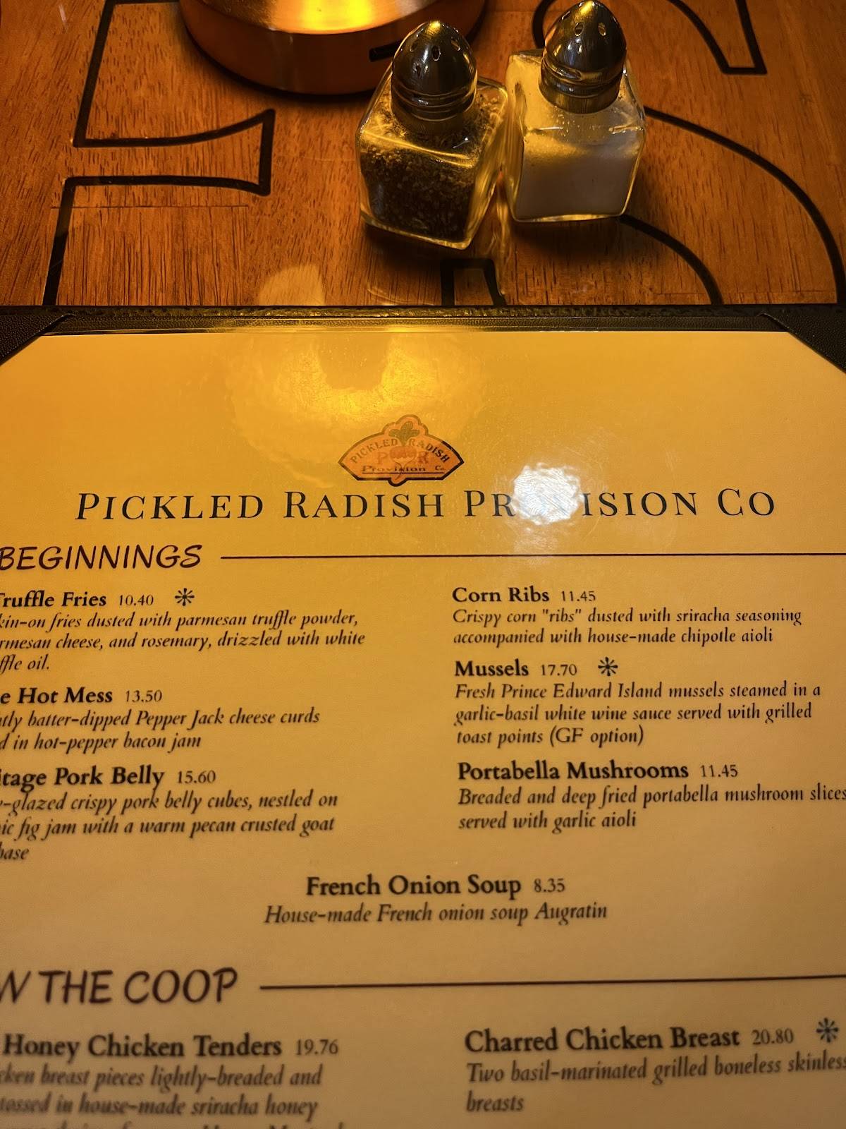 Menu at Pickled Radish Provision Company steakhouse, Eureka