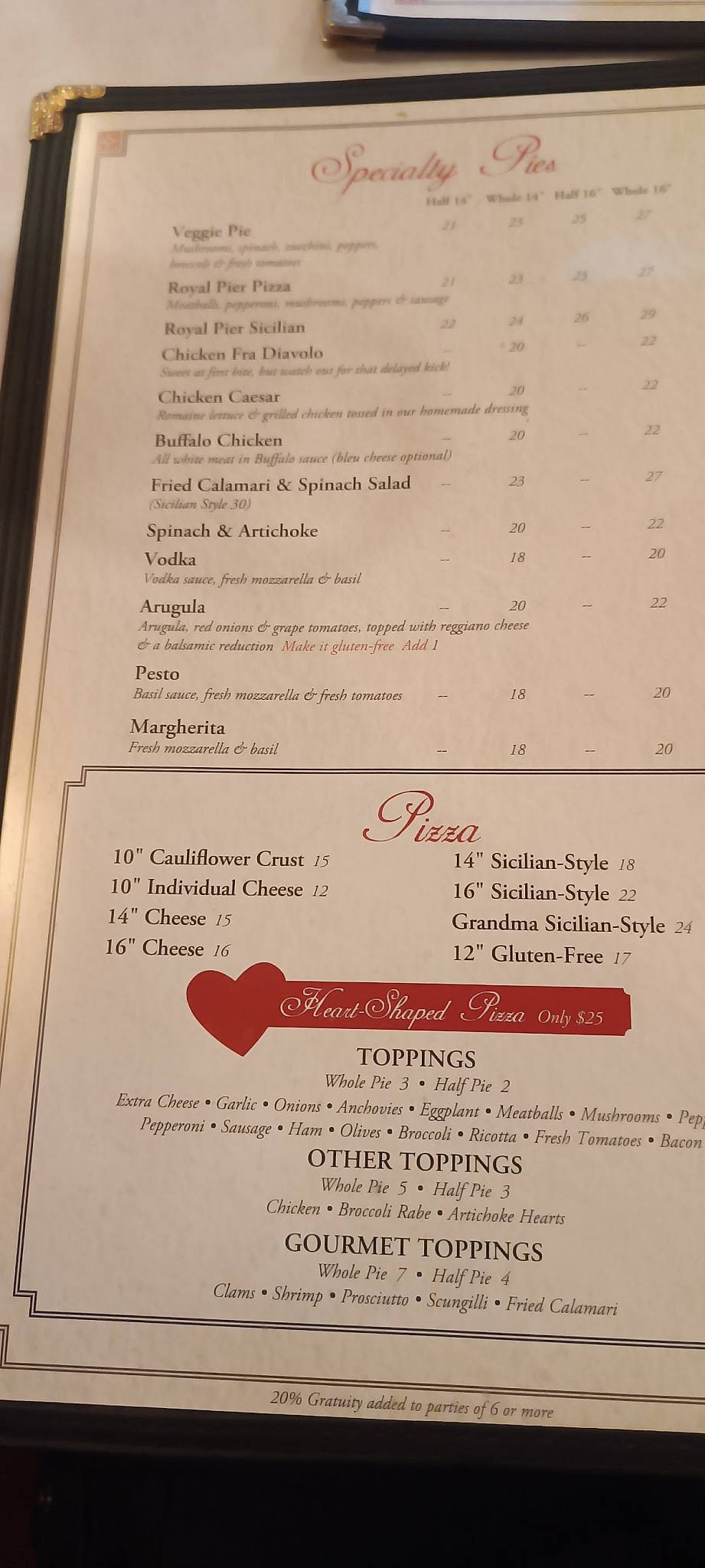 Menu at Pier 76 pizzeria, Bayonne