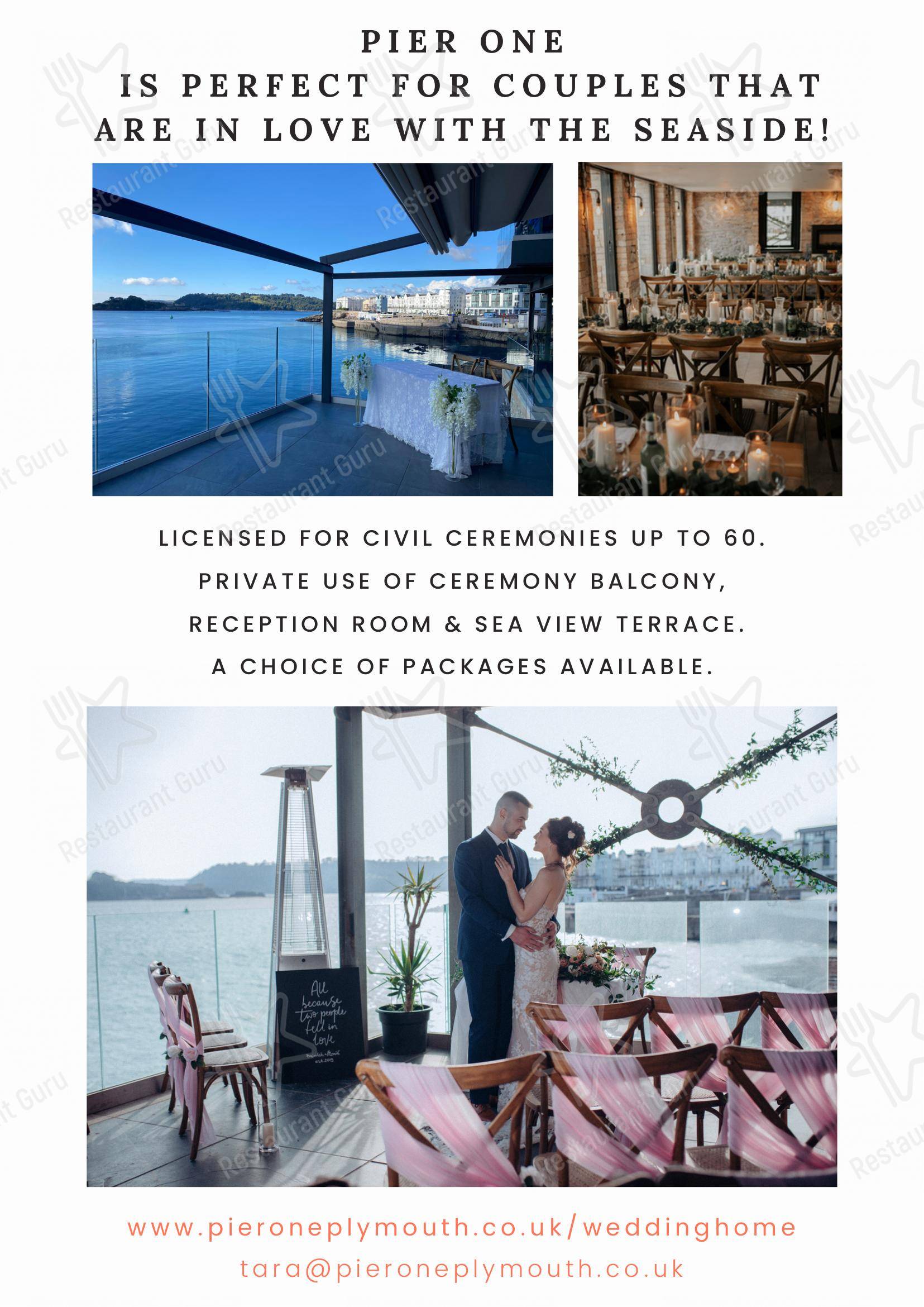 Menu at Pier One restaurant, Plymouth