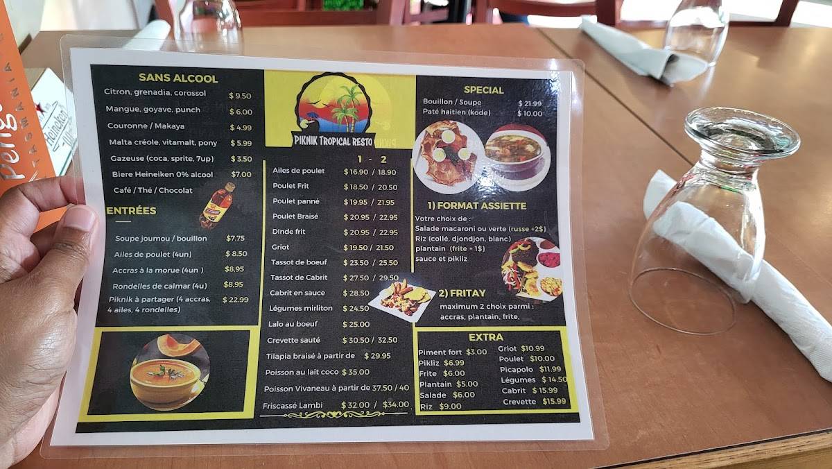 Menu au Piknik Tropical Resto / RESTAURANT HAITIEN QUEBEC / STE-FOY, Québec