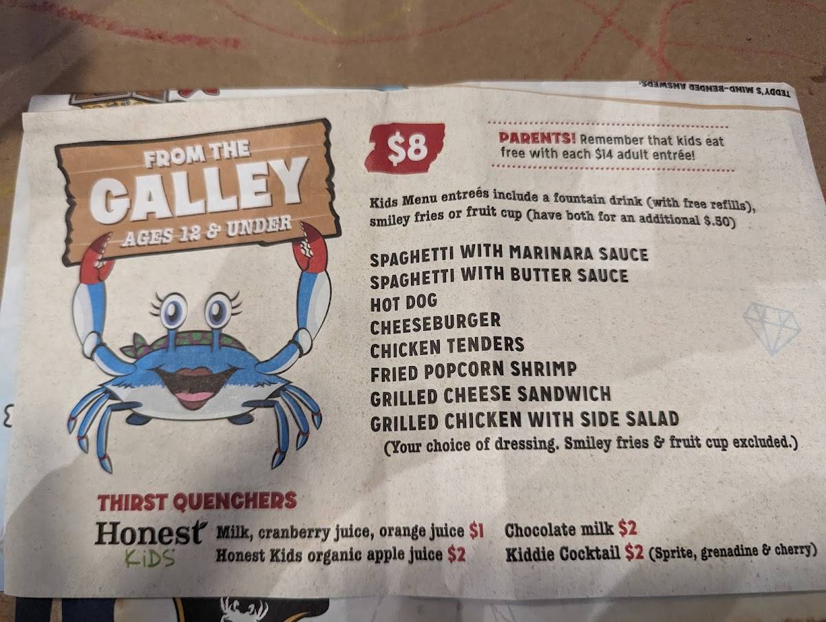 Menu at Pinchers restaurant, Marco Island