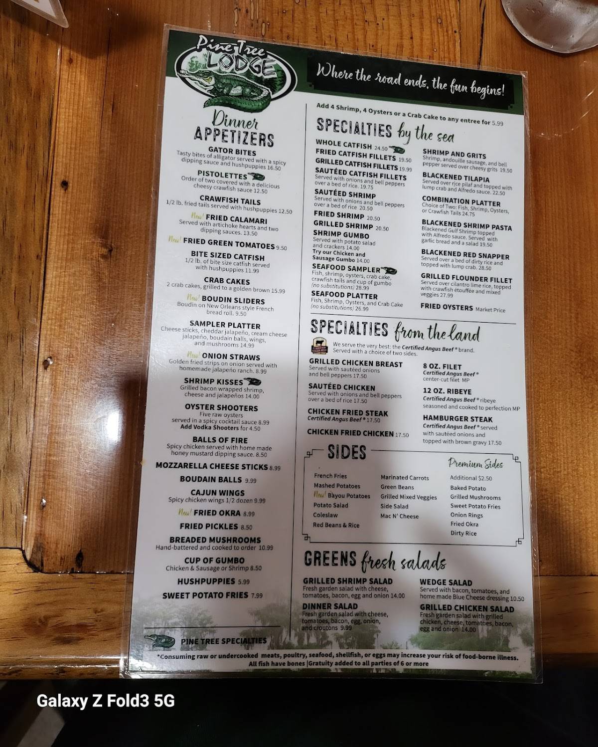 Menu at Pine Tree Lodge steakhouse, Port Arthur