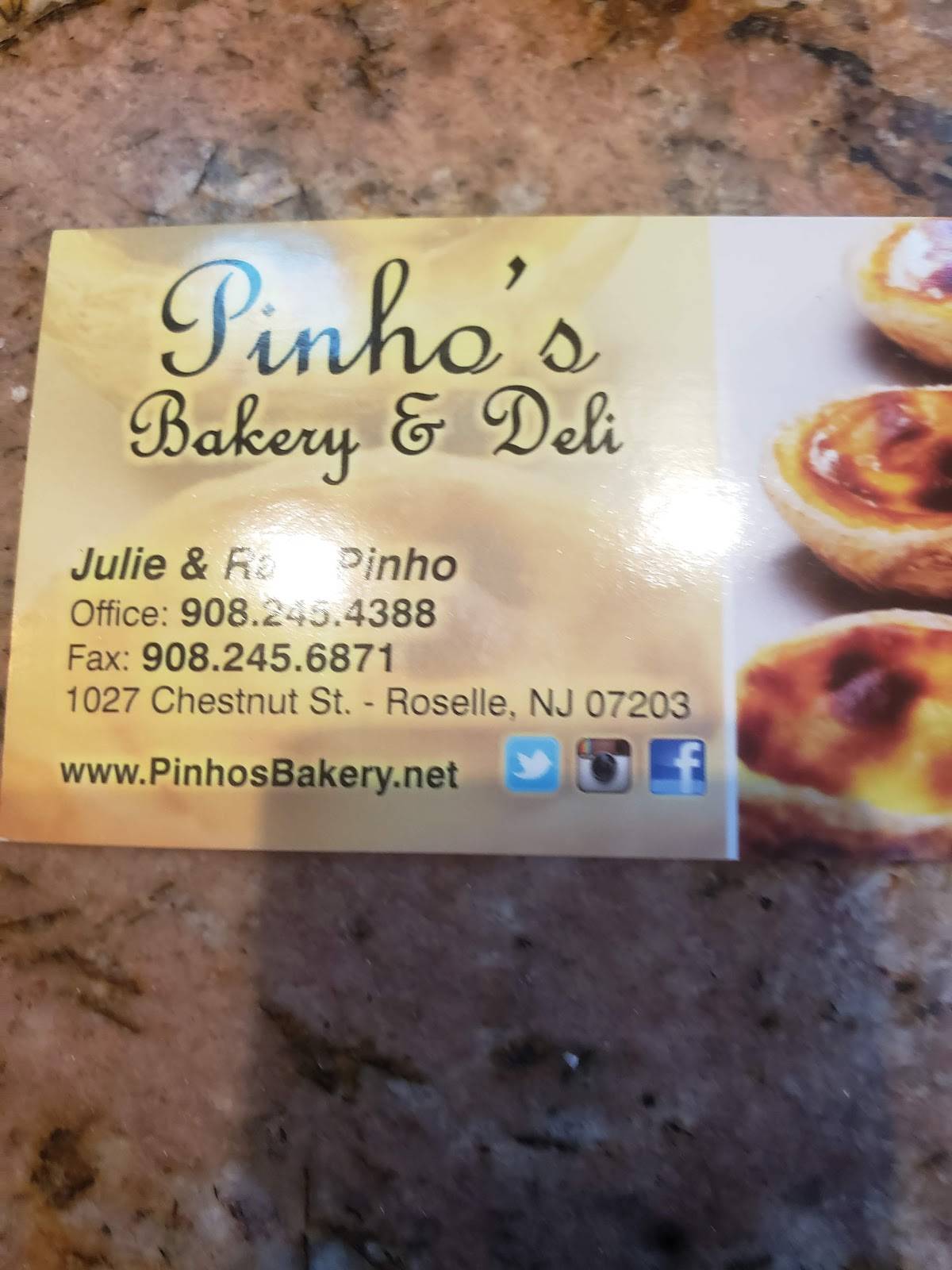 Menu at Pinho's Bakery, Roselle