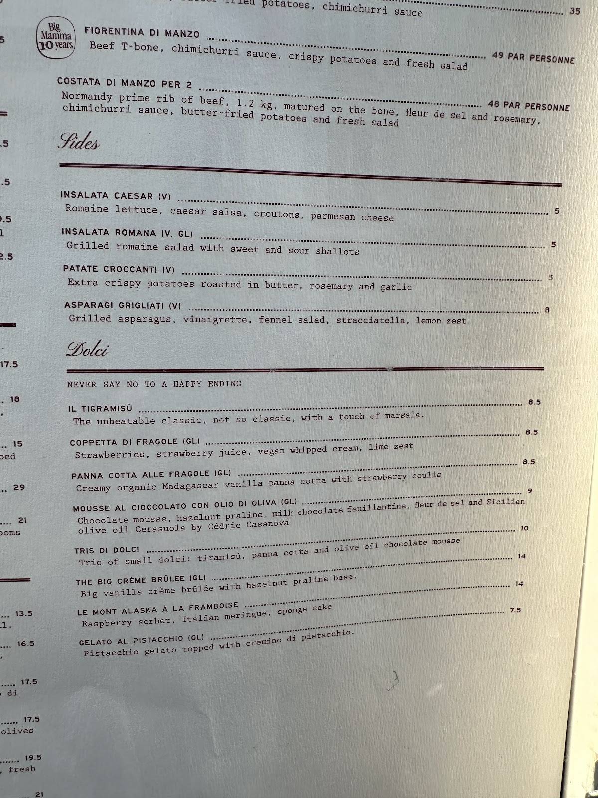 Menu au Pink Mamma BBQ, Paris