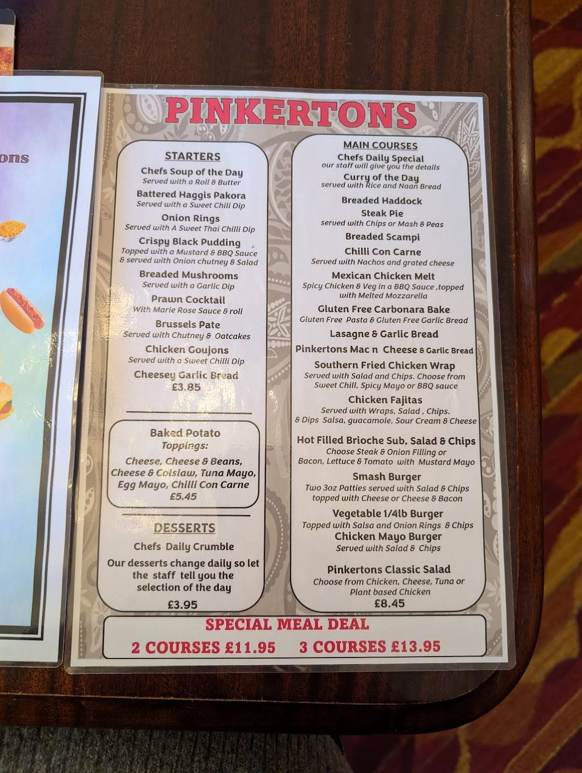 Menu at Pinkertons pub & bar, Glenrothes, Pinkerton Rd