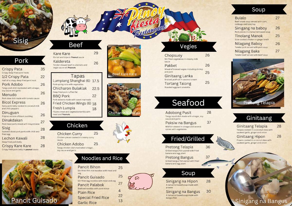 Menu at Pinoy Fiesta Restaurant, Middle Swan