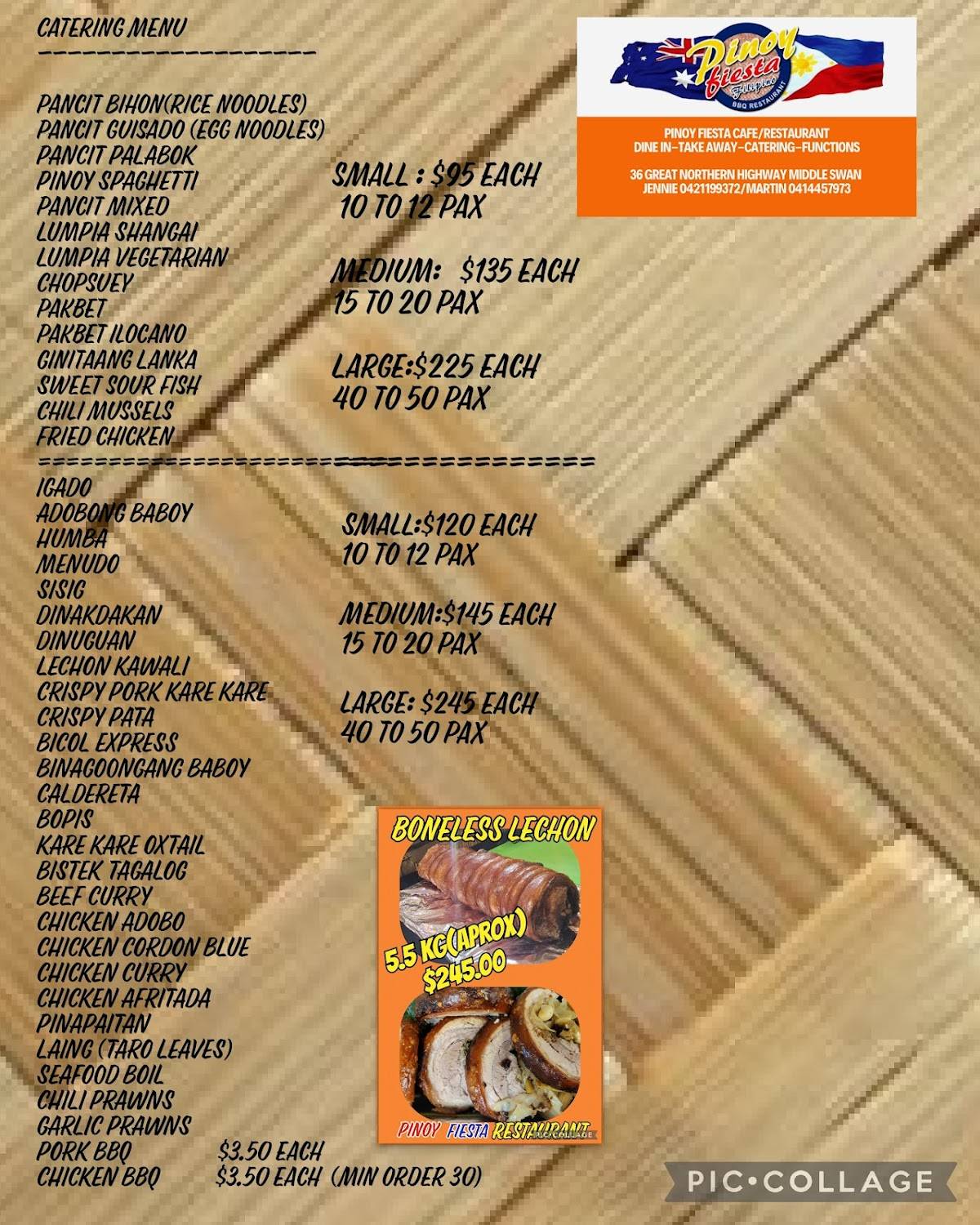 Menu at Pinoy Fiesta Restaurant, Middle Swan