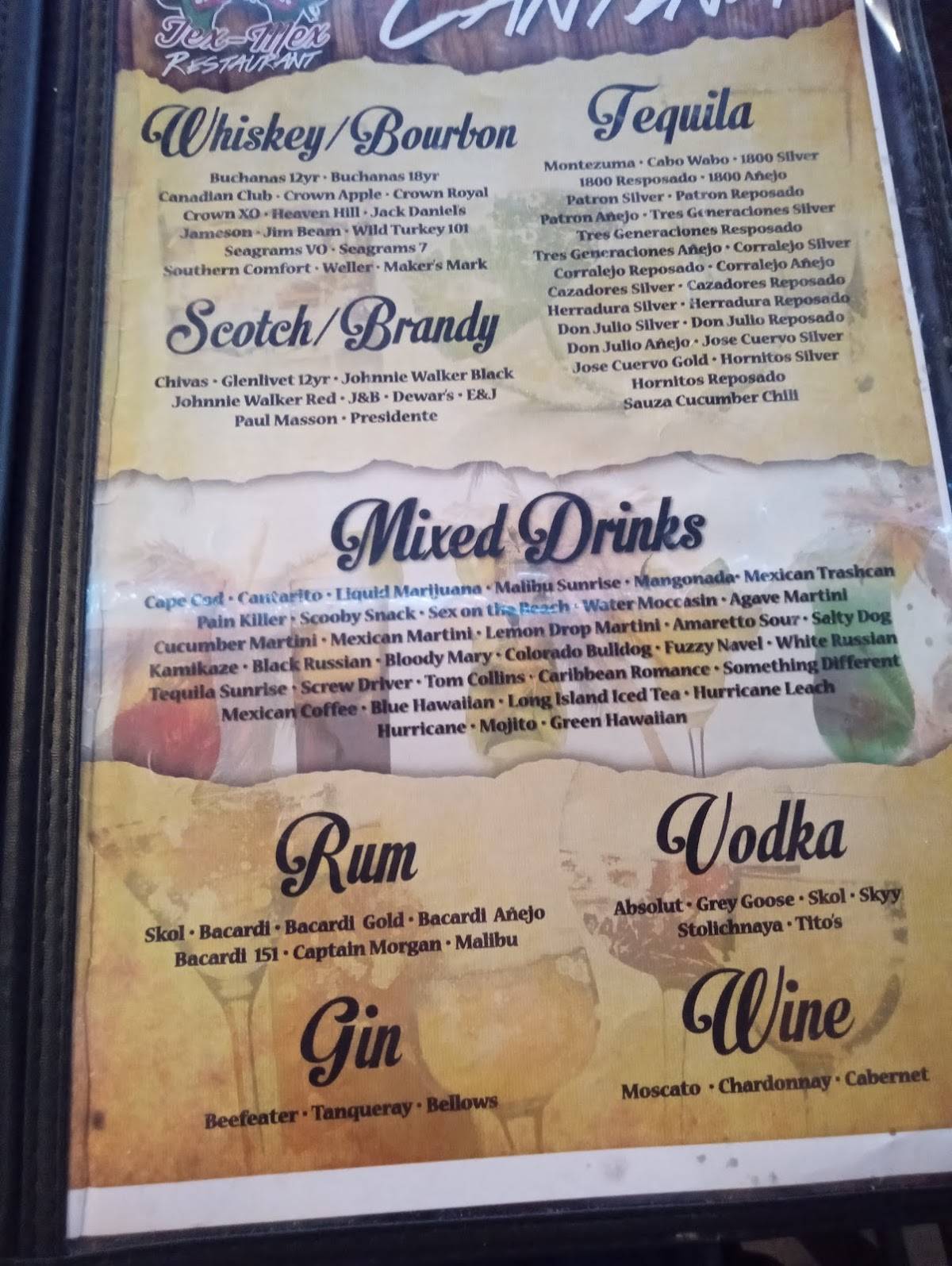 Menu at Pinto Bean restaurant, Edna