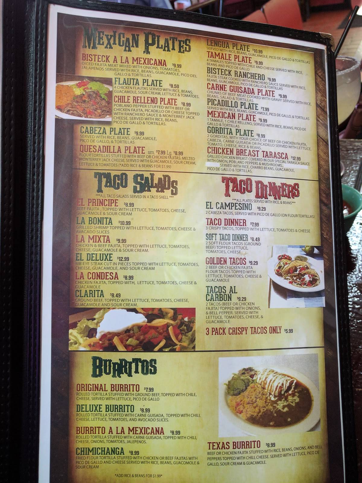Menu at Pinto Bean restaurant, Edna