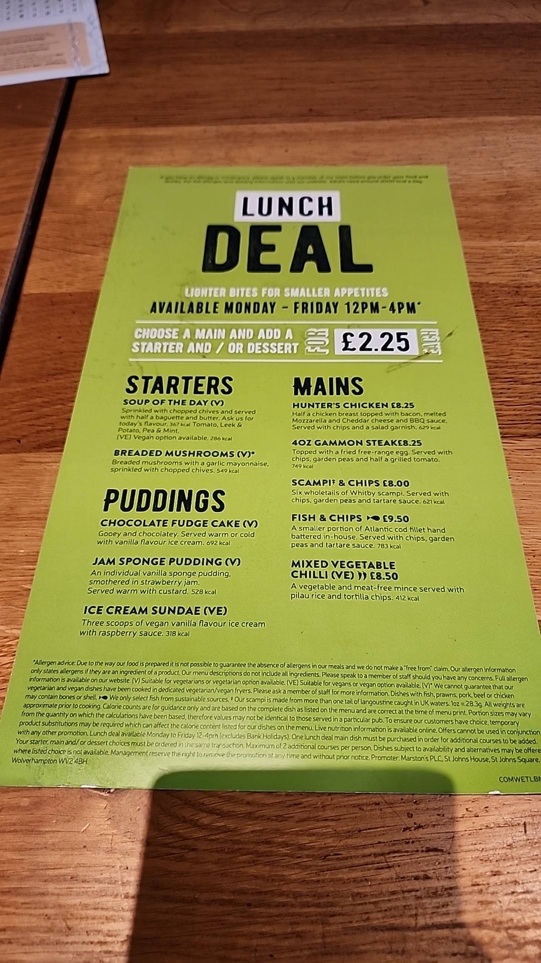 Menu at Pipe Major pub & bar, Dagenham