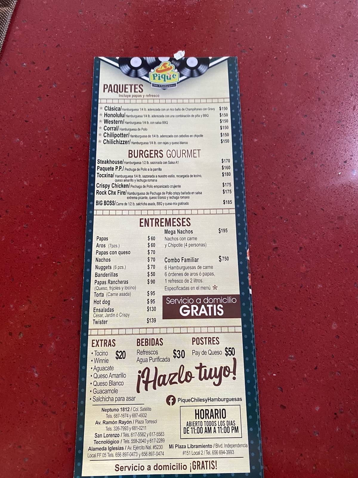 Menu at Pique Chiles & Hamburguesas restaurant, Ciudad Juarez, Ramón ...