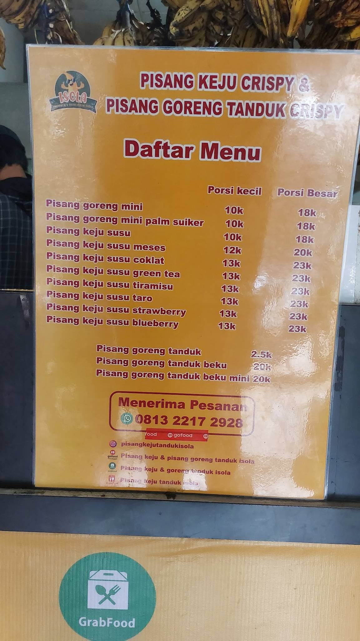 Menu at Pisang Keju & Pisang Goreng Tanduk Isola restaurant, Bandung