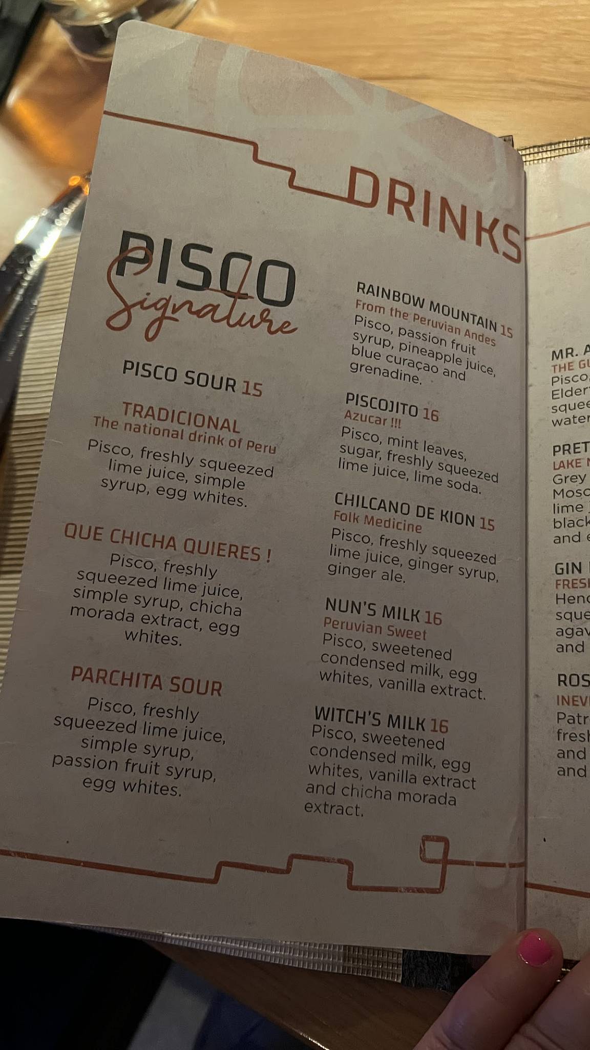Menu at Pisco Peruvian Gastrobar Orlando, Orlando