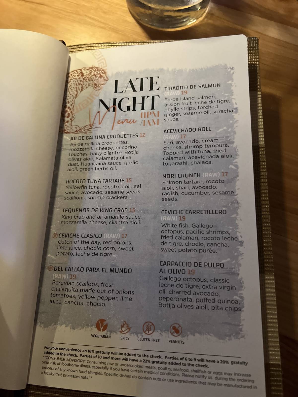 Menu at Pisco Peruvian Gastrobar Orlando, Orlando