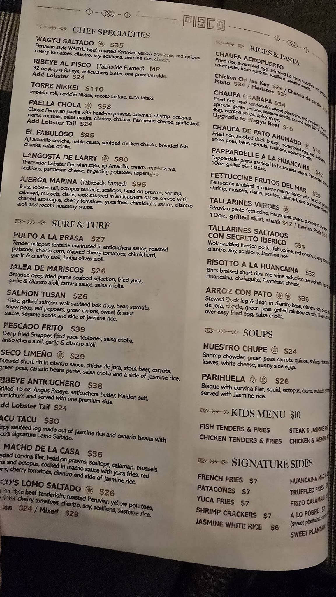 Menu at Pisco Peruvian Gastrobar - Orlando, Orlando