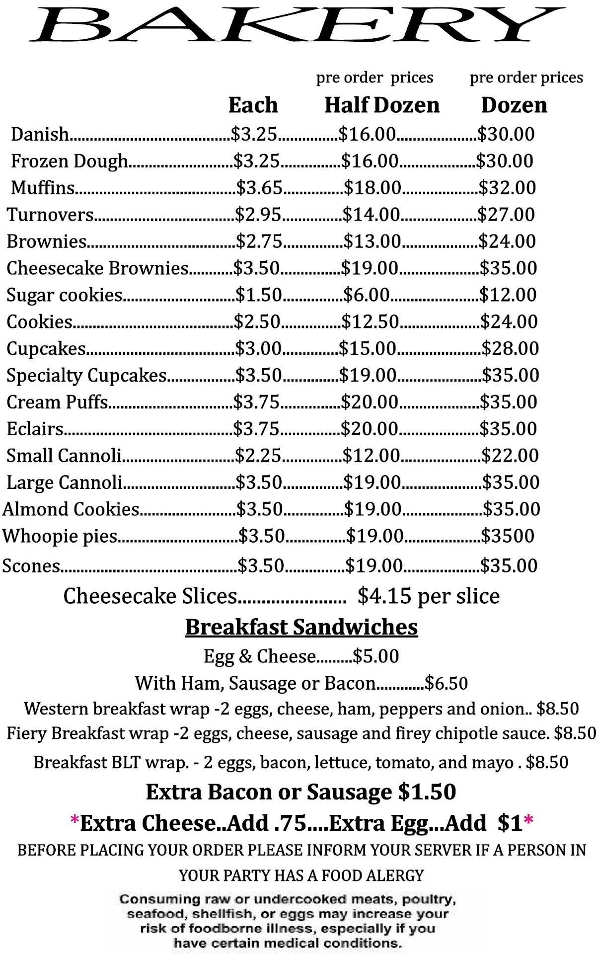 Menu at Sarah's Cheesecake & Cafe, Pittsfield, 180 Elm St G