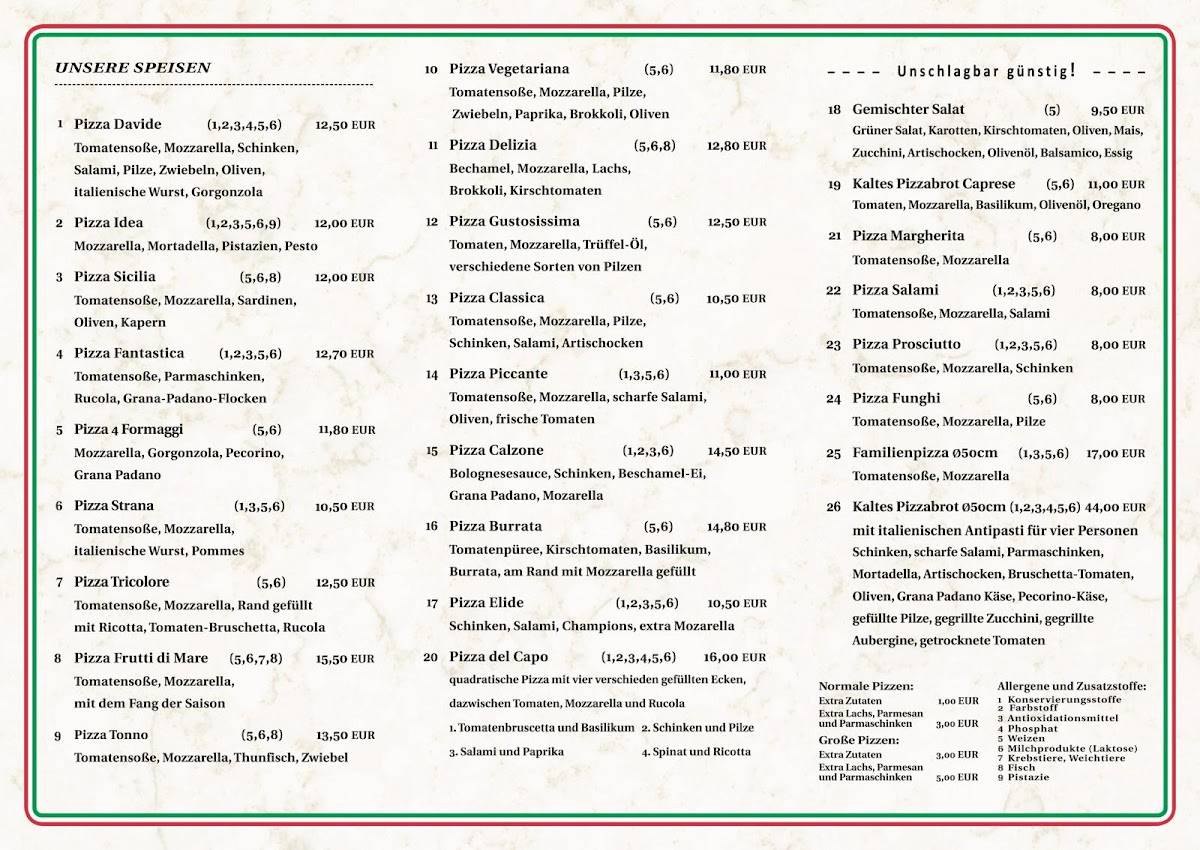 Speisekarte von Pizza Da Davide, Königsbach-Stein