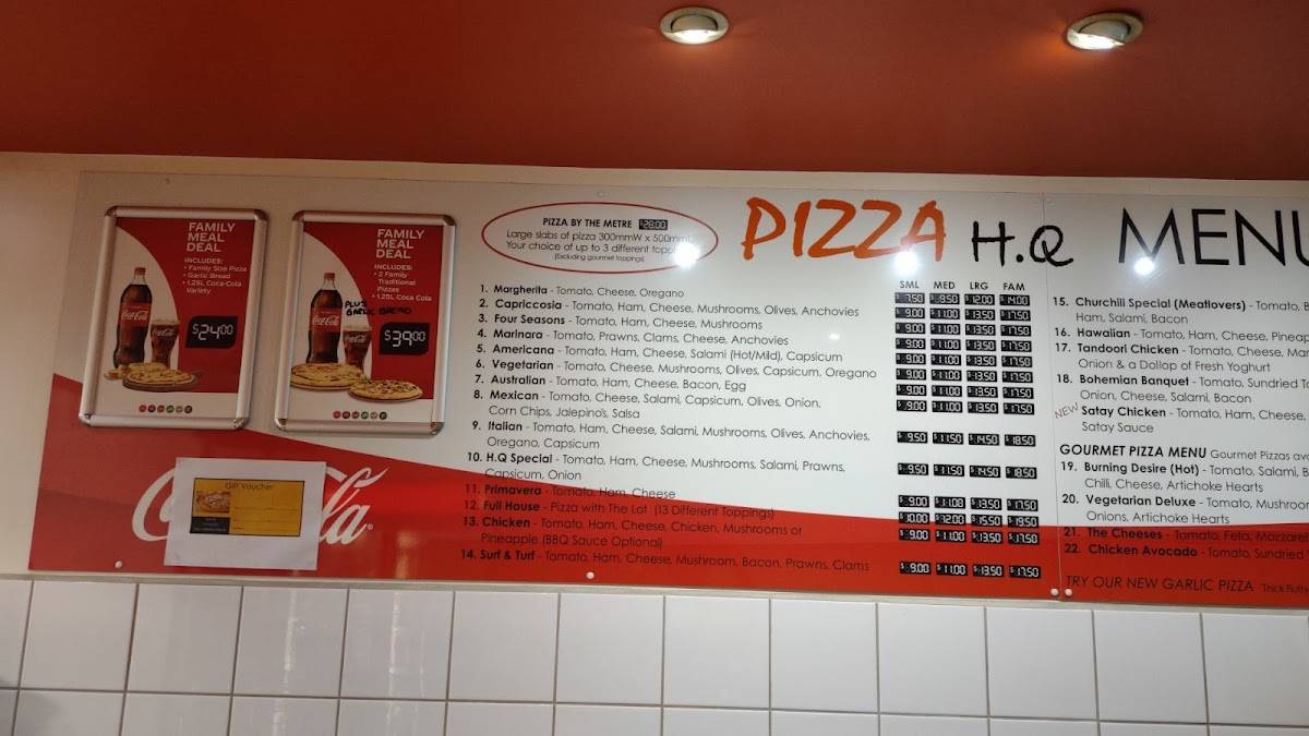 Menu at Pizza HQ Churchill pizzeria, Churchill