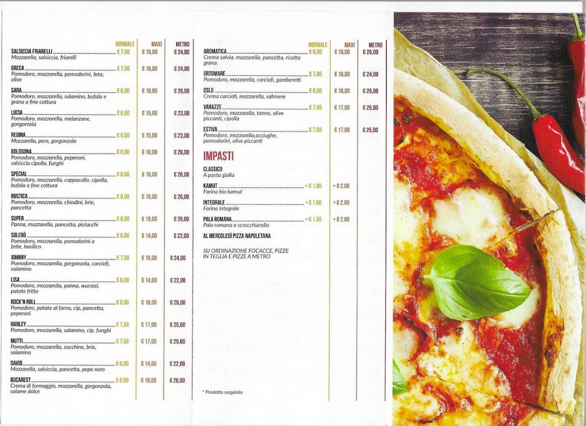 Menu da Pizza Mania pizzeria, Prata di Pordenone