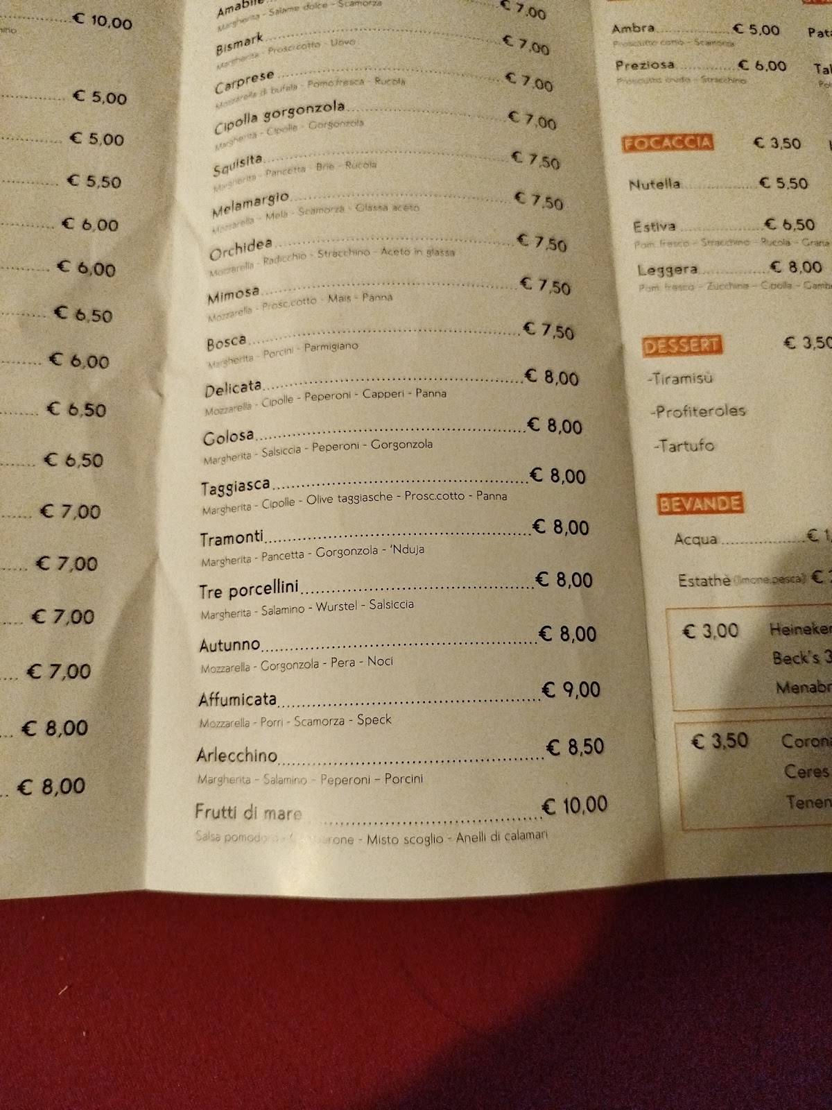 Menu at Pizza Phi restaurant, Turin, Via Sospello
