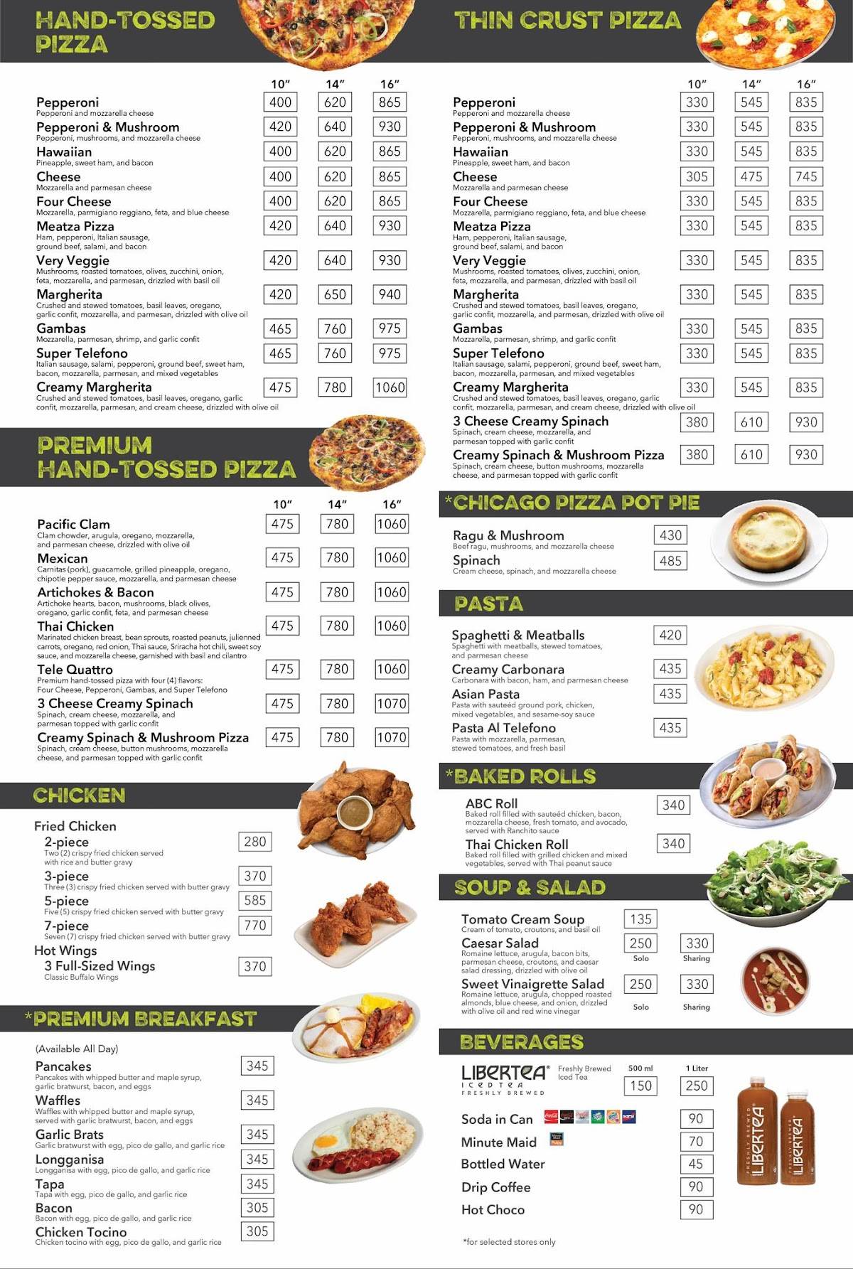 Menu at Pizza Telefono pizzeria, Makati