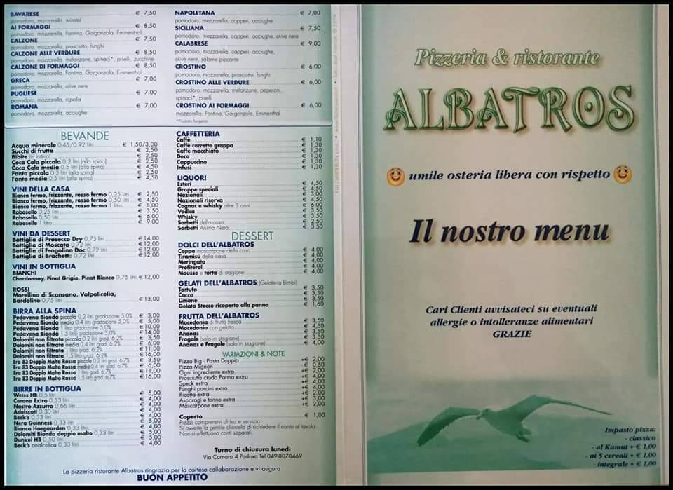 Menu da Pizzeria Albatros Official Padua, Padova