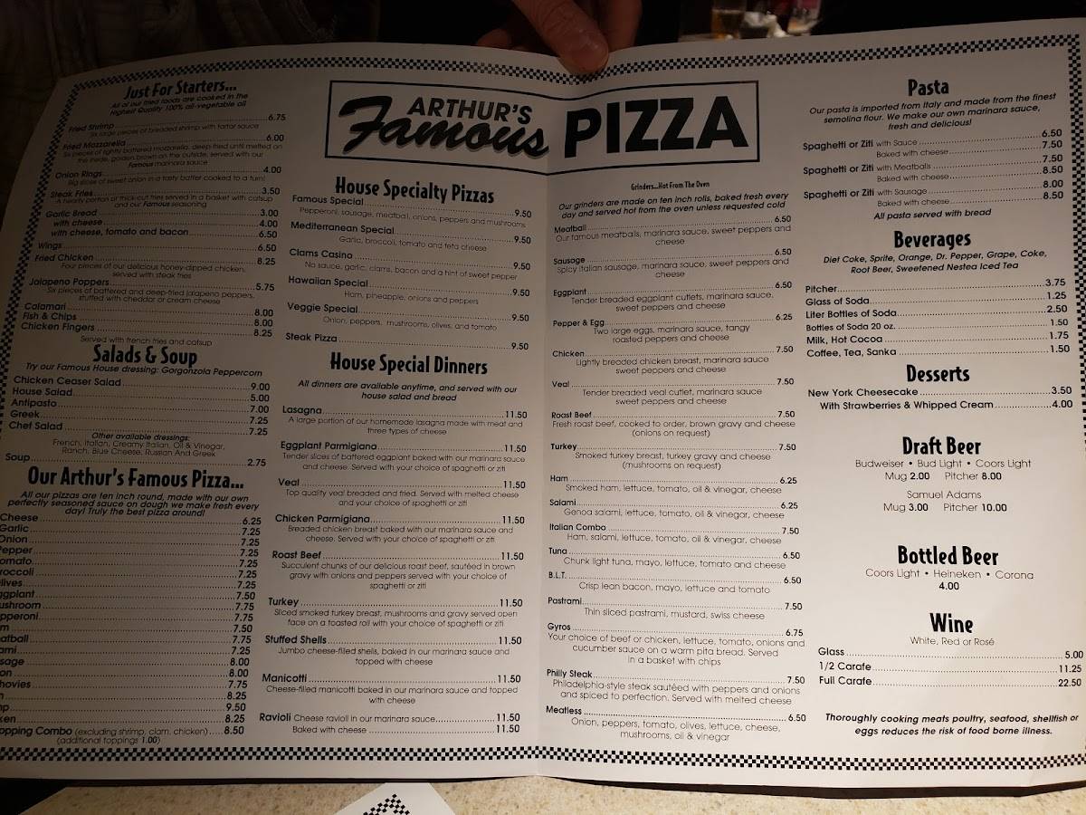 Menu at Arthur's Famous Pizza pizzeria, Bridgeport