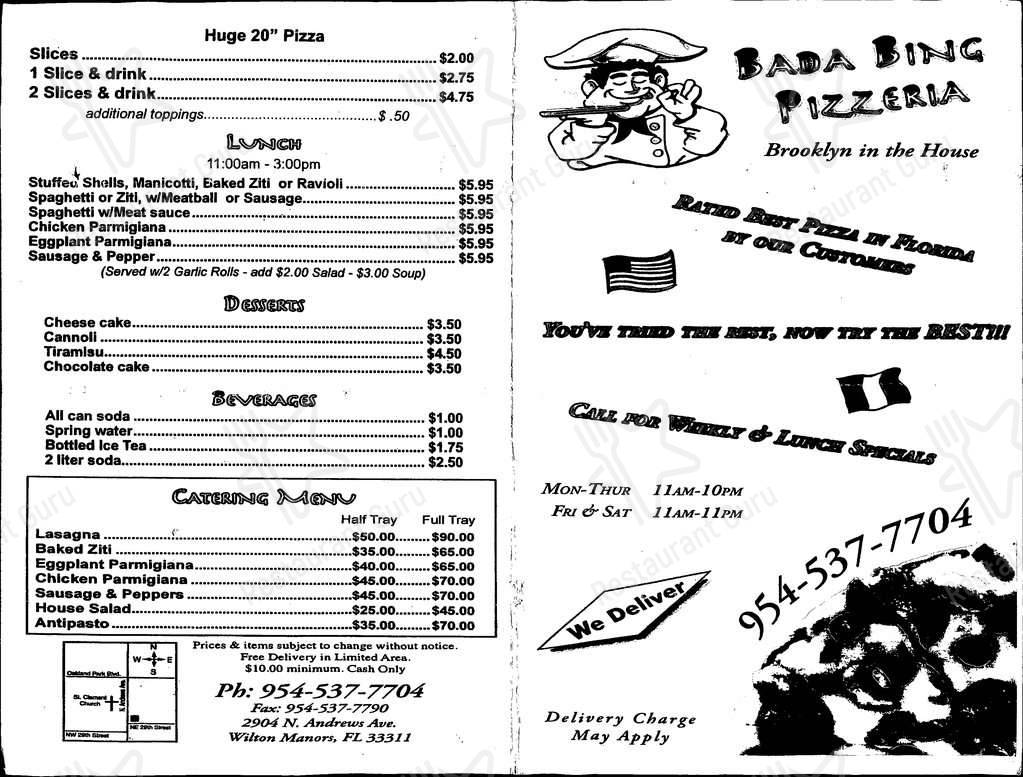 Menu at Bada Bing Pizzeria, Wilton Manors