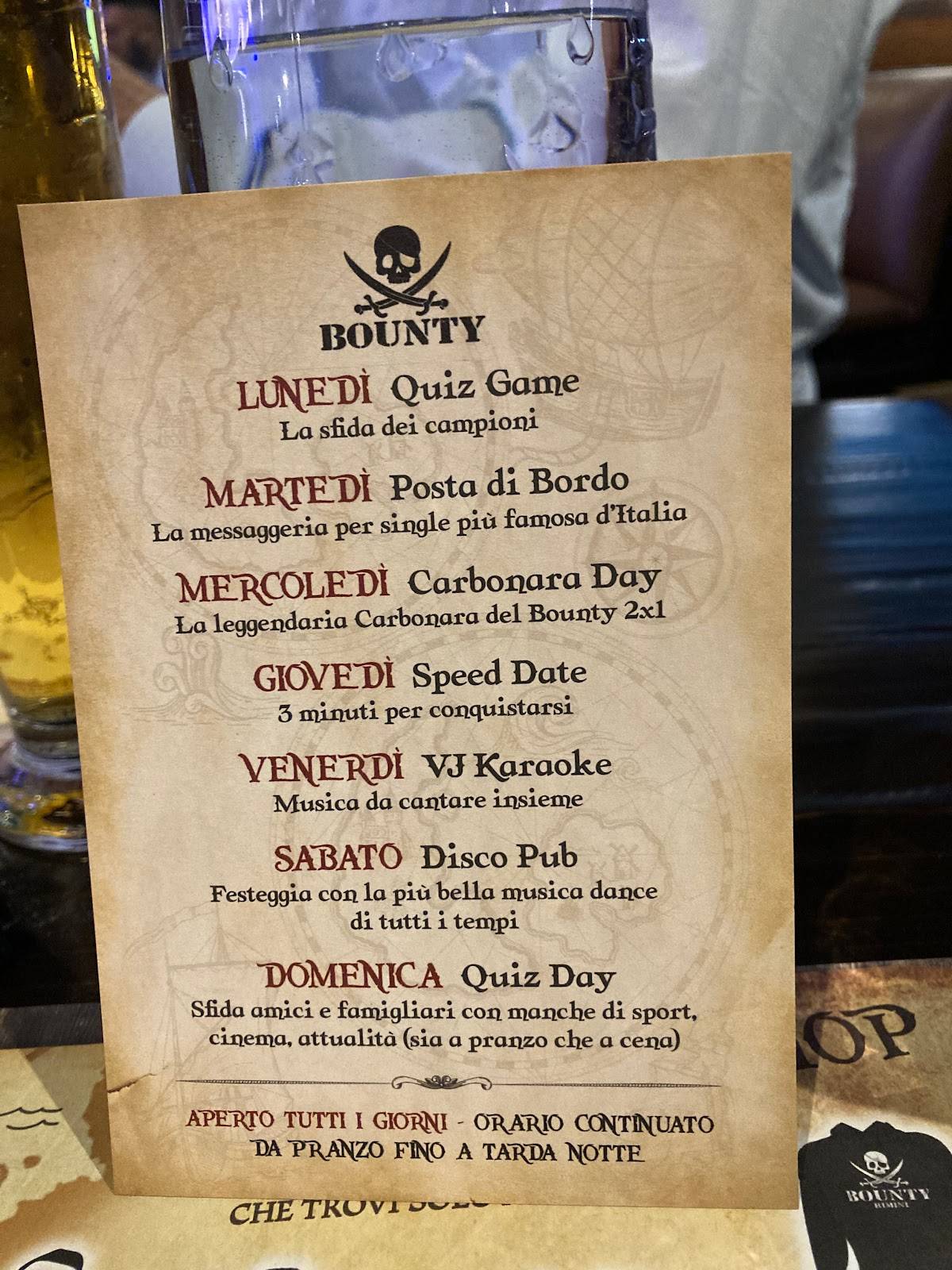 Speisekarte von Bounty Rimini pizza, Rimini, Via la Strada (1954)