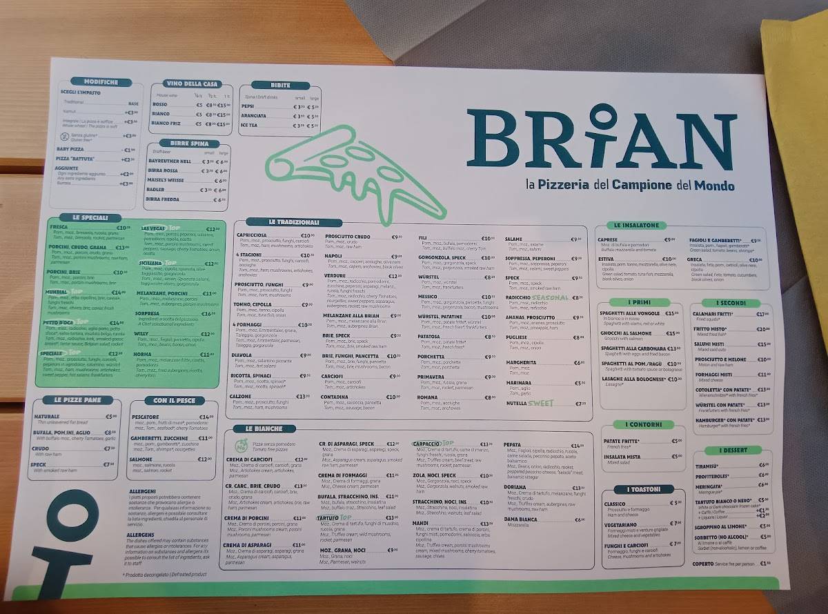 Speisekarte von Pizzeria Brian, Brian, Via Luigi Einaudi